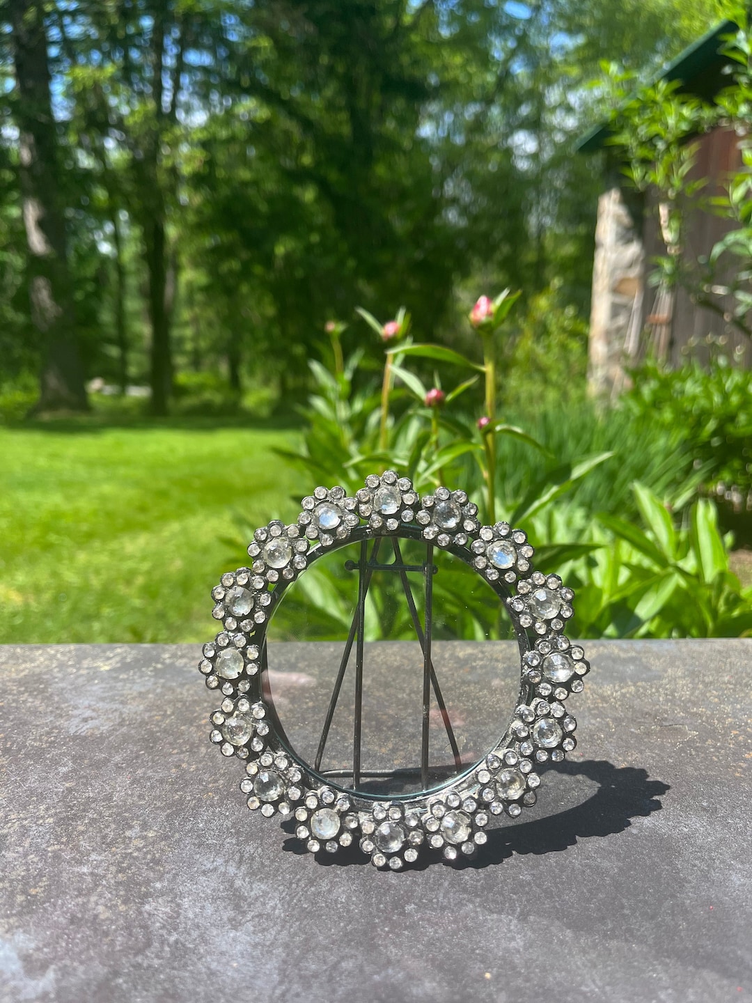 Vintage Circular Picture Frame With Crystals - Etsy