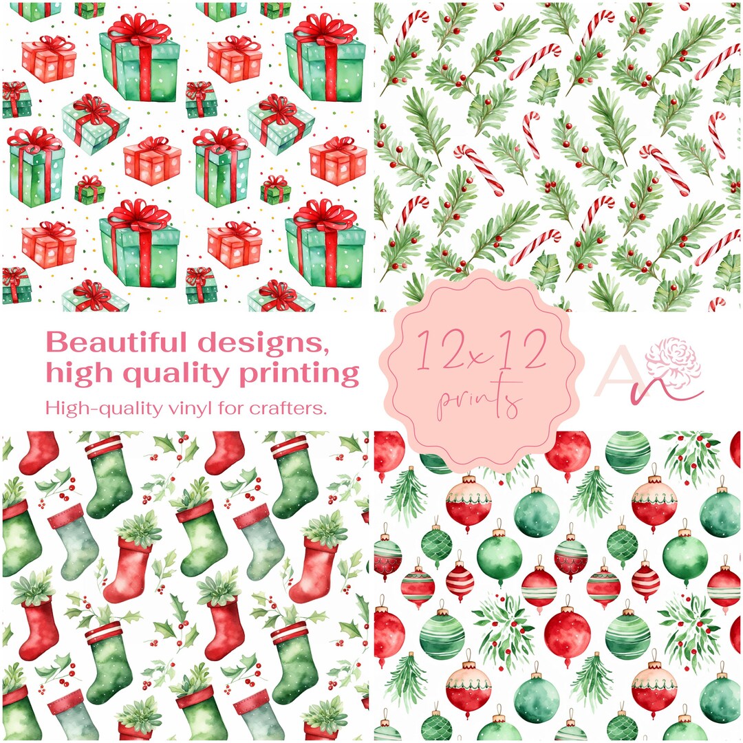 Christmas Vinyl Sheets: Watercolor Holiday Patterns (HTV and Adhesive ...