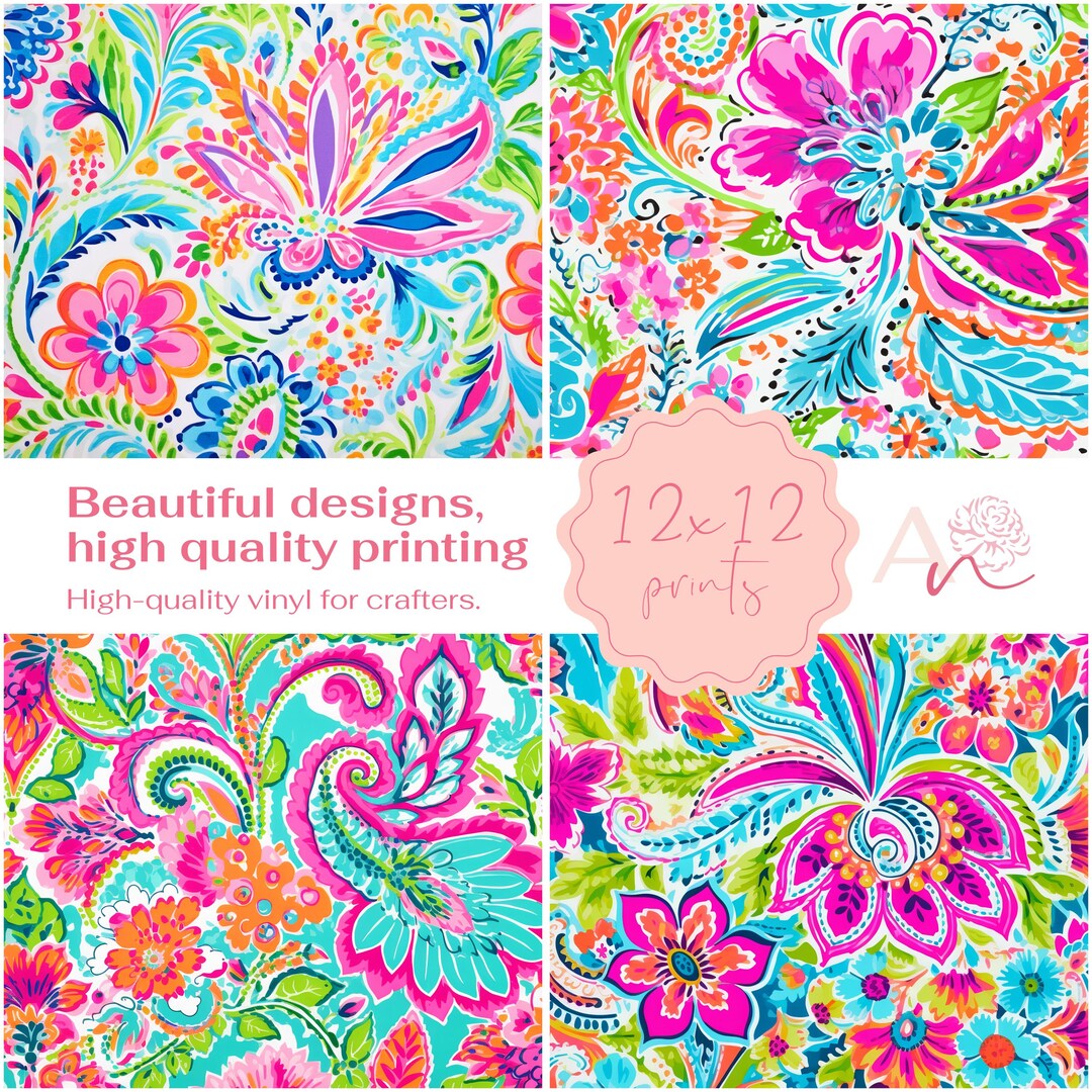 Bright Paisley Patterned Craft Vinyl & HTV; Floral Print Vinyl; Bright ...