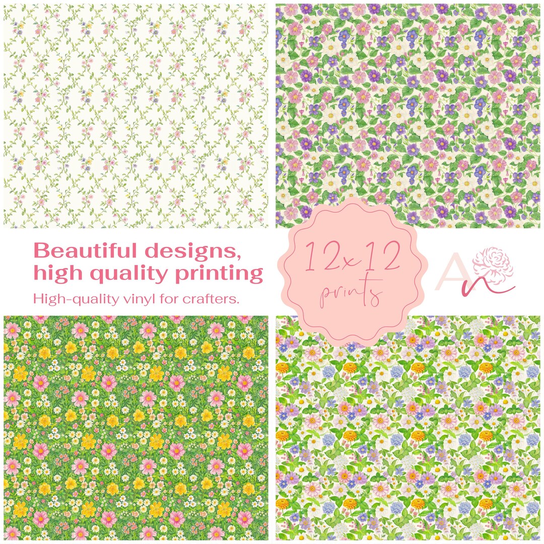 Spring Floral Patterned Craft Vinyl & HTV; Flower Print Vinyl; Bright ...