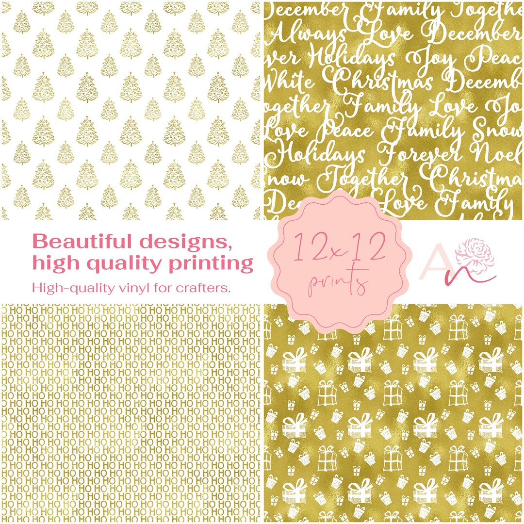 Christmas Gold Patterned Craft Vinyl & HTV; Gold Christmas Print Vinyl ...