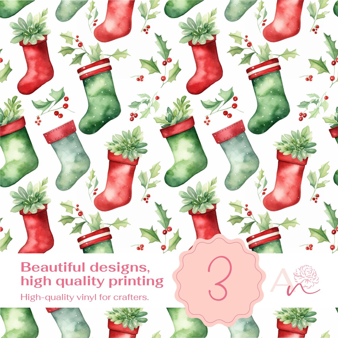 Christmas Vinyl Sheets: Watercolor Holiday Patterns (HTV and Adhesive ...