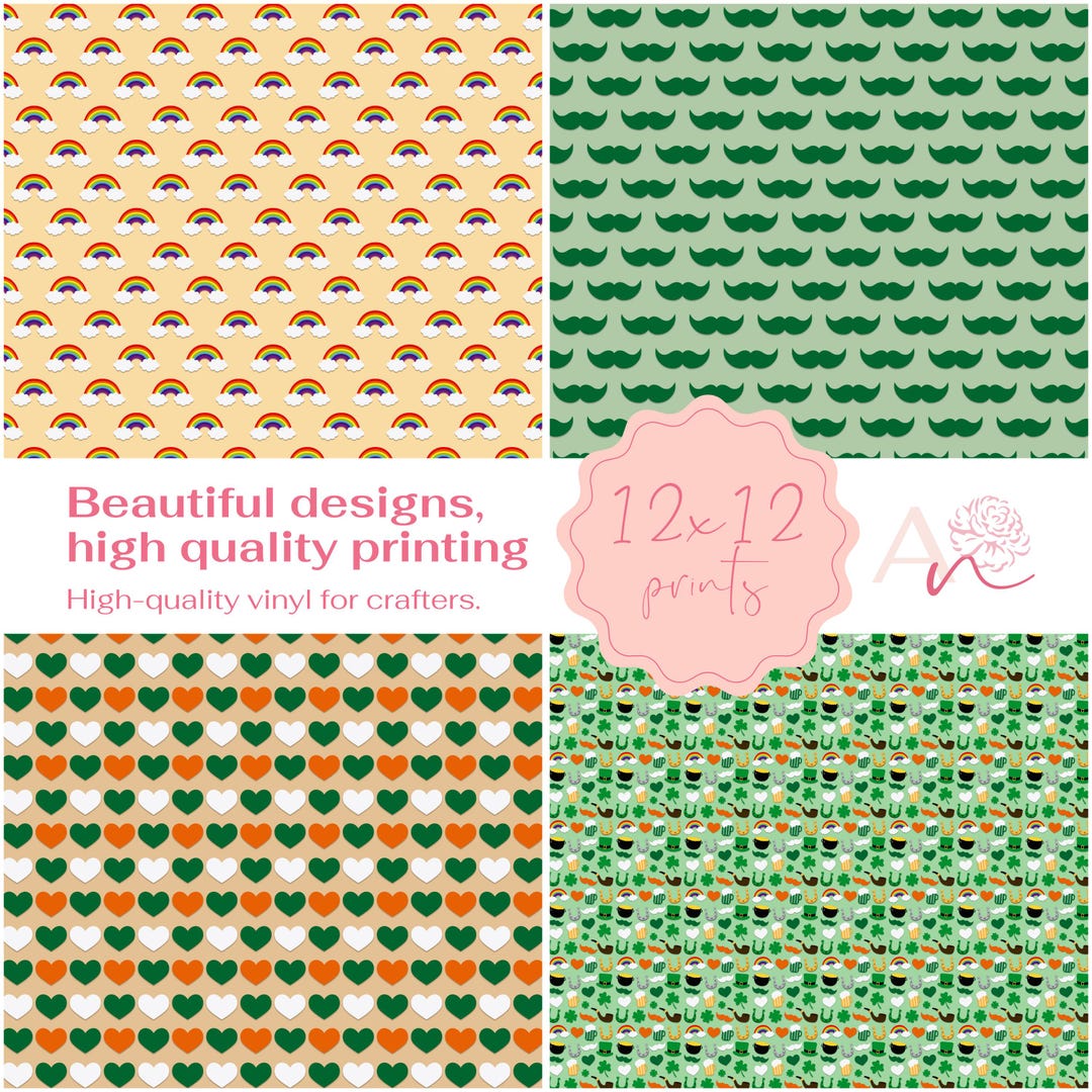 Pot of Gold Patterned Craft Vinyl & HTV; Irish Rainbow Print Vinyl ...