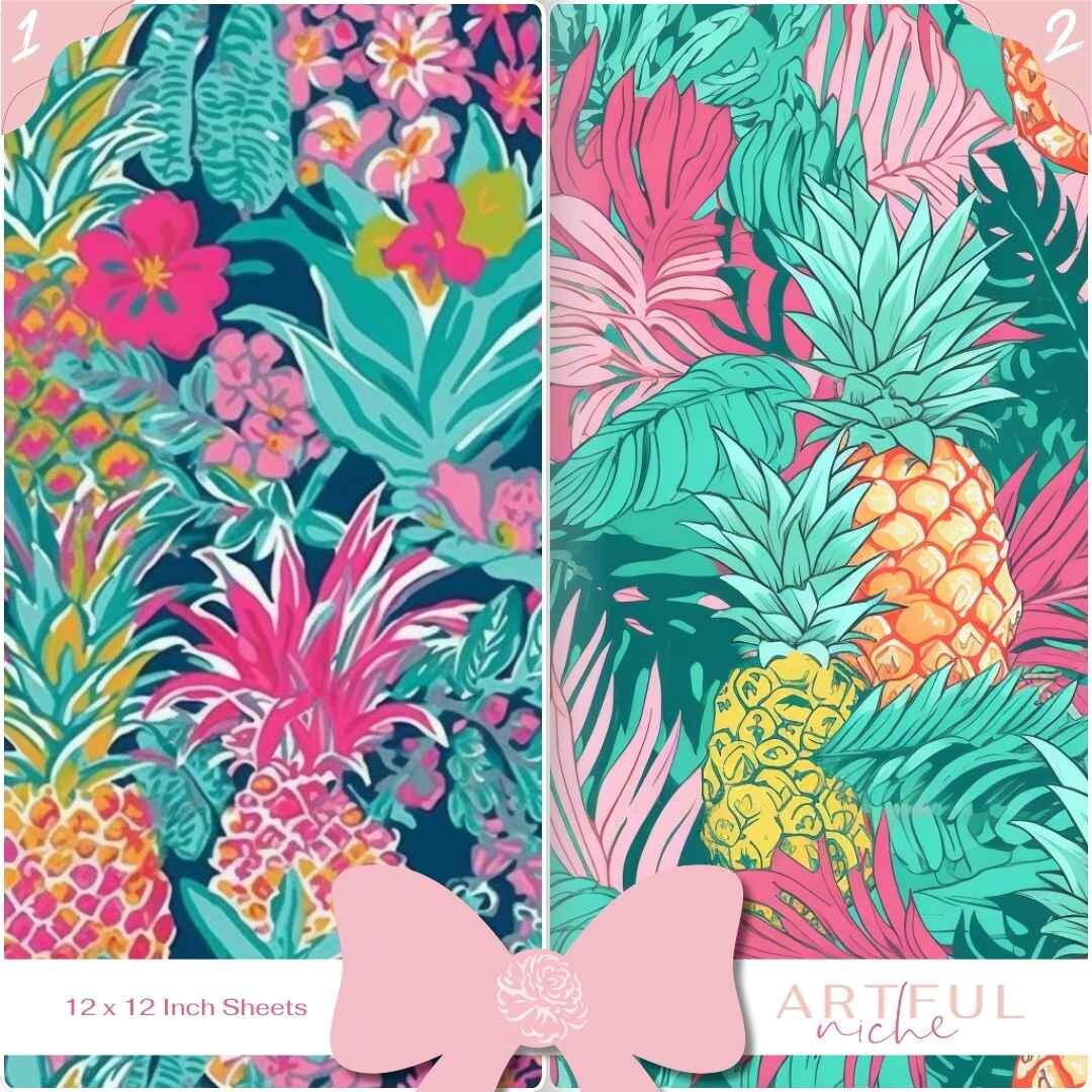 Preppy Pineapple Patterned Craft Vinyl & HTV; Tropical Print Vinyl ...