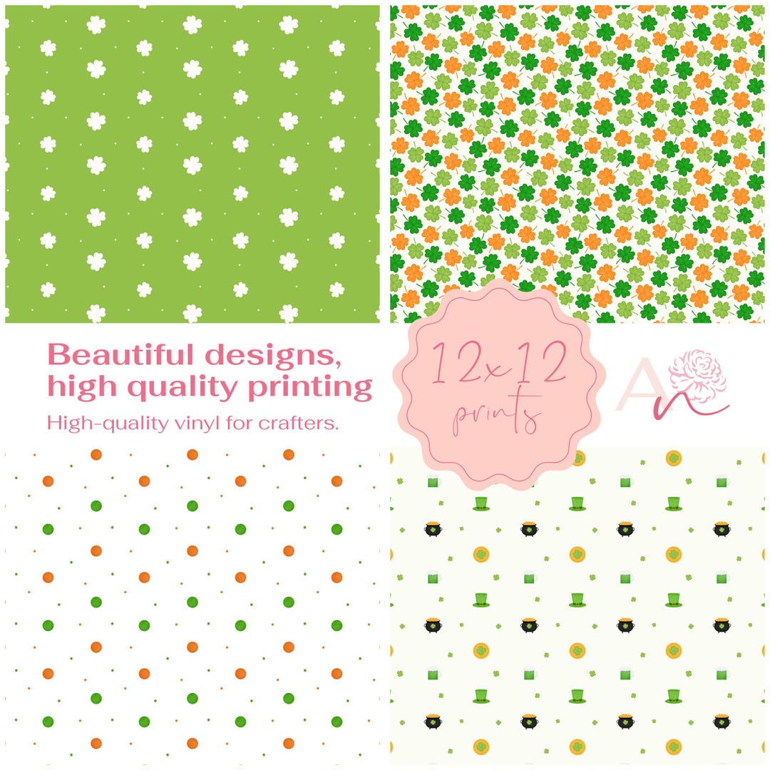 St Patick's Day Patterned Craft Vinyl & HTV; Irish Print Vinyl; Bright ...