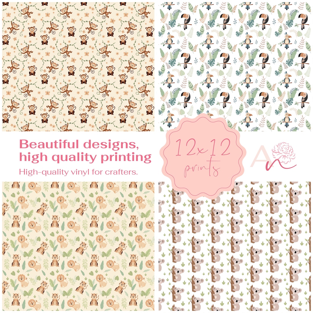 Jungle Animal Patterned Craft Vinyl & HTV; Nursery Themed Print Vinyl ...