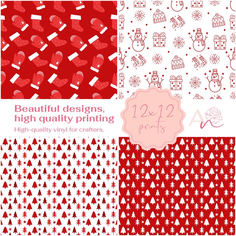 Patterned Christmas Vinyl Sheets: Red HTV and Adhesive (12x12 Inch) - Etsy