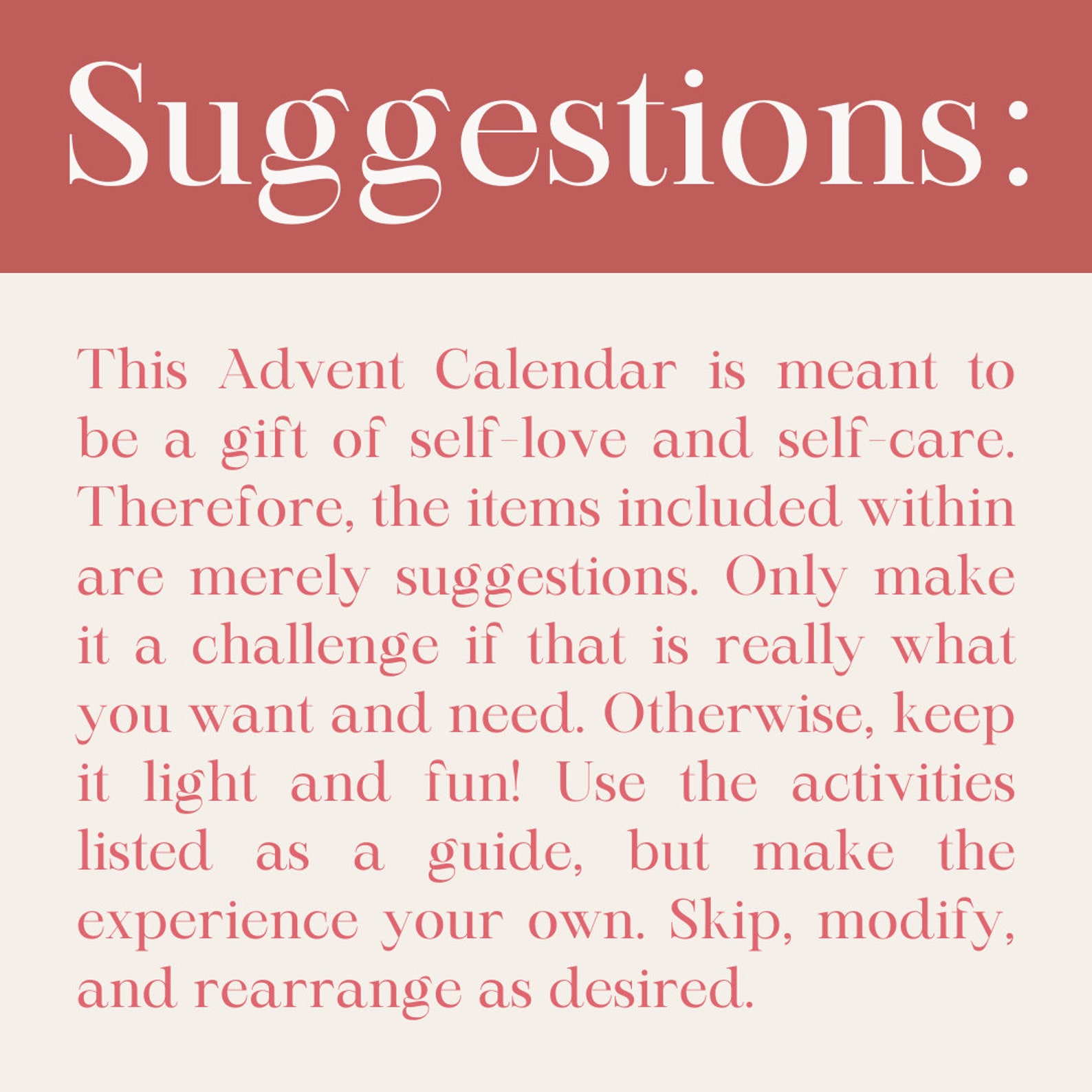 Self Care Advent Calendar Christmas 2023 Editable Printable Pdf