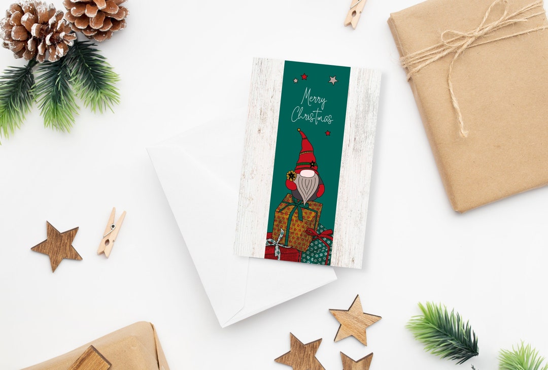 Merry Christmas Gnome Greeting Card Rustic Gnome Christmas Card Gnome ...