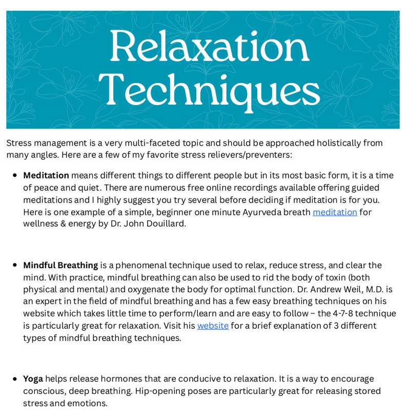 Top 10 Relaxation Techniques Printable PDF, Anxiety Workbook, De Stress ...