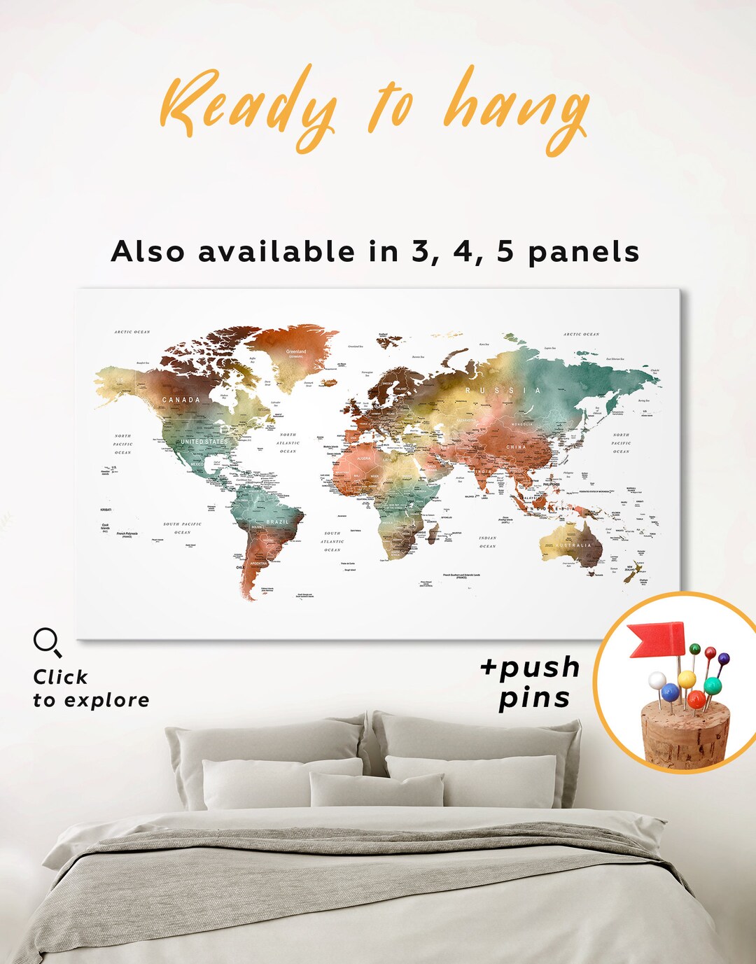 Pastel World Map Art Large Pastel Watercolor Map Print Mint World Map ...