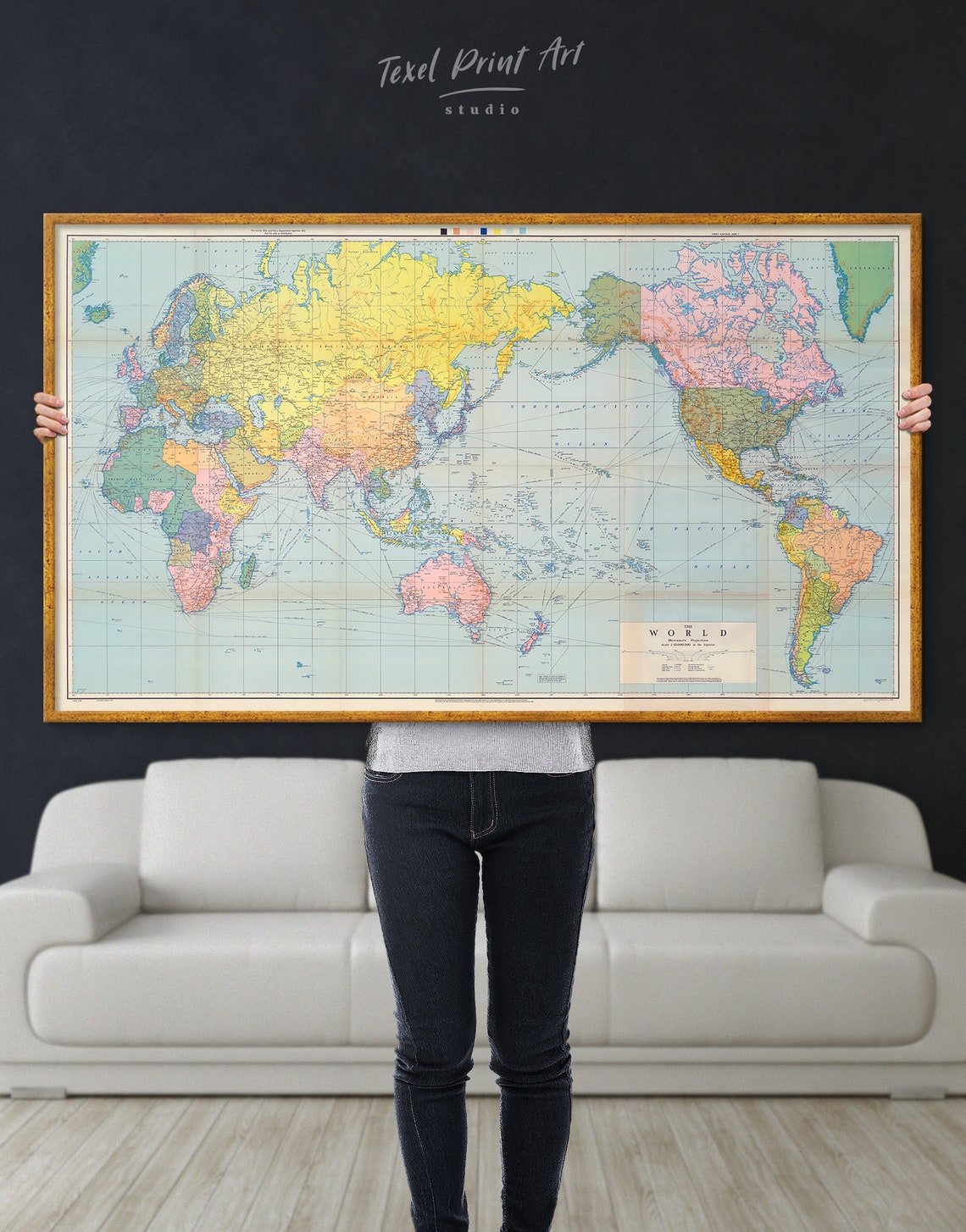 Framed World Map Canvas Wall Art World Map Framed Canvas Giant | Etsy