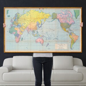 Framed World Map Canvas Wall Art World Map Framed Canvas Giant | Etsy