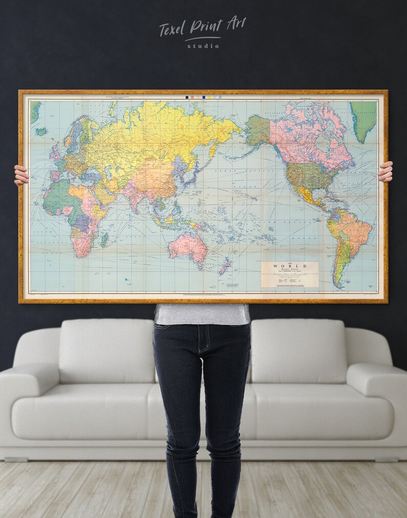 Framed World Map Canvas Wall Art World Map Framed Canvas Giant | Etsy