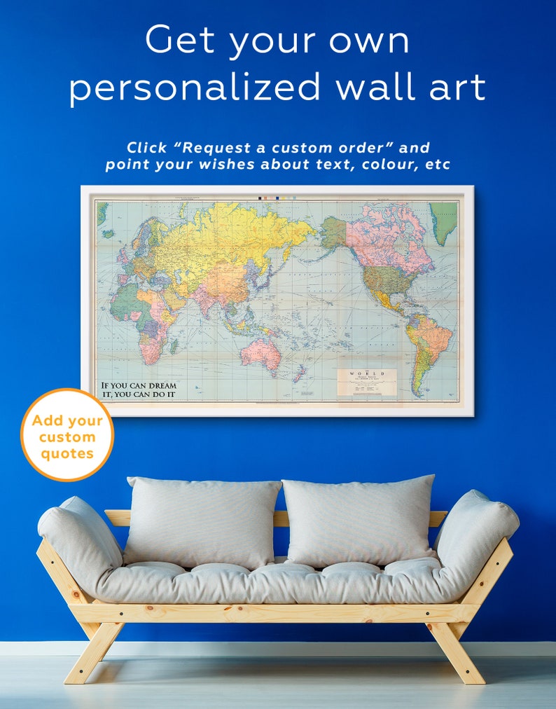 Framed World Map Canvas Wall Art World Map Framed Canvas Giant | Etsy