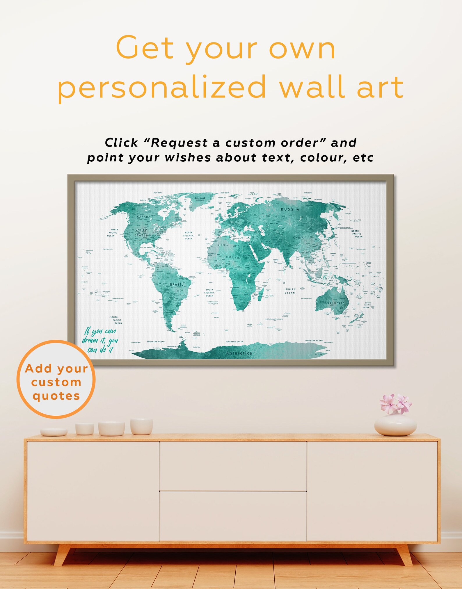 Framed World Map Canvas World Map Wall Art Custom Framed Map | Etsy