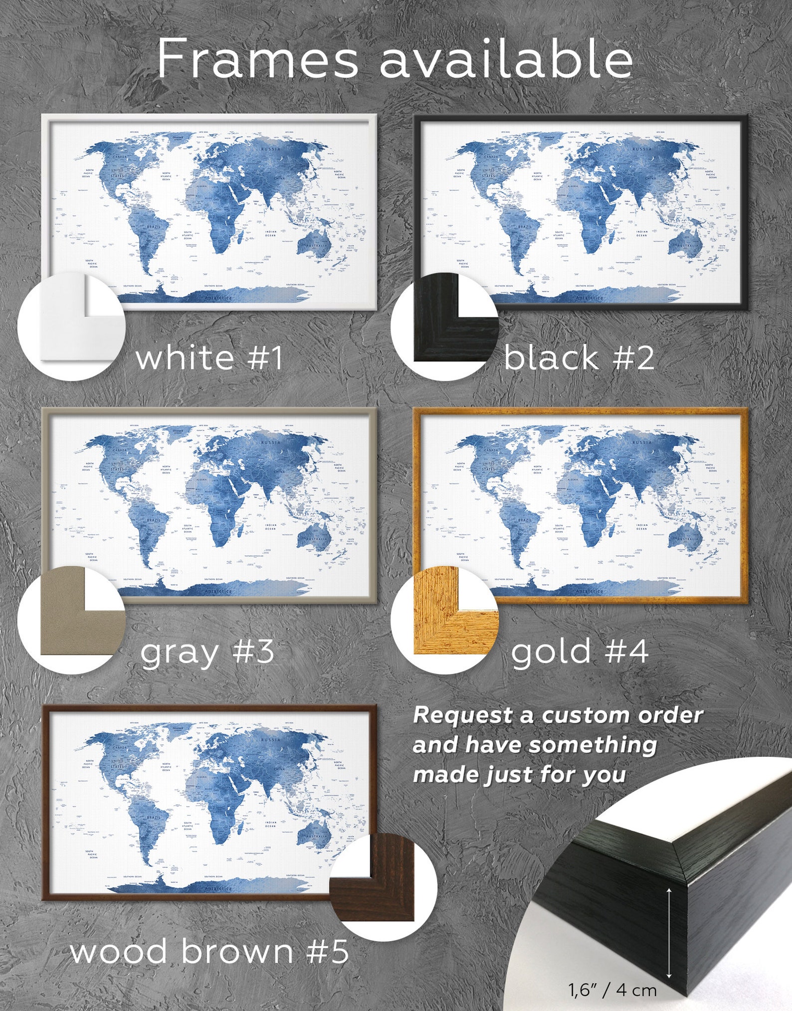 Framed World Map Canvas World Map Wall Art Custom Framed Map | Etsy