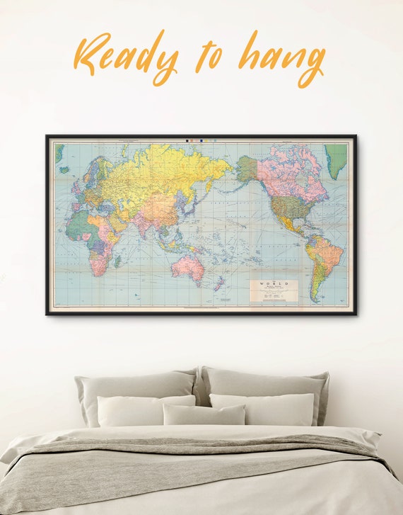 Framed World Map Canvas Wall Art World Map Framed Canvas Giant | Etsy