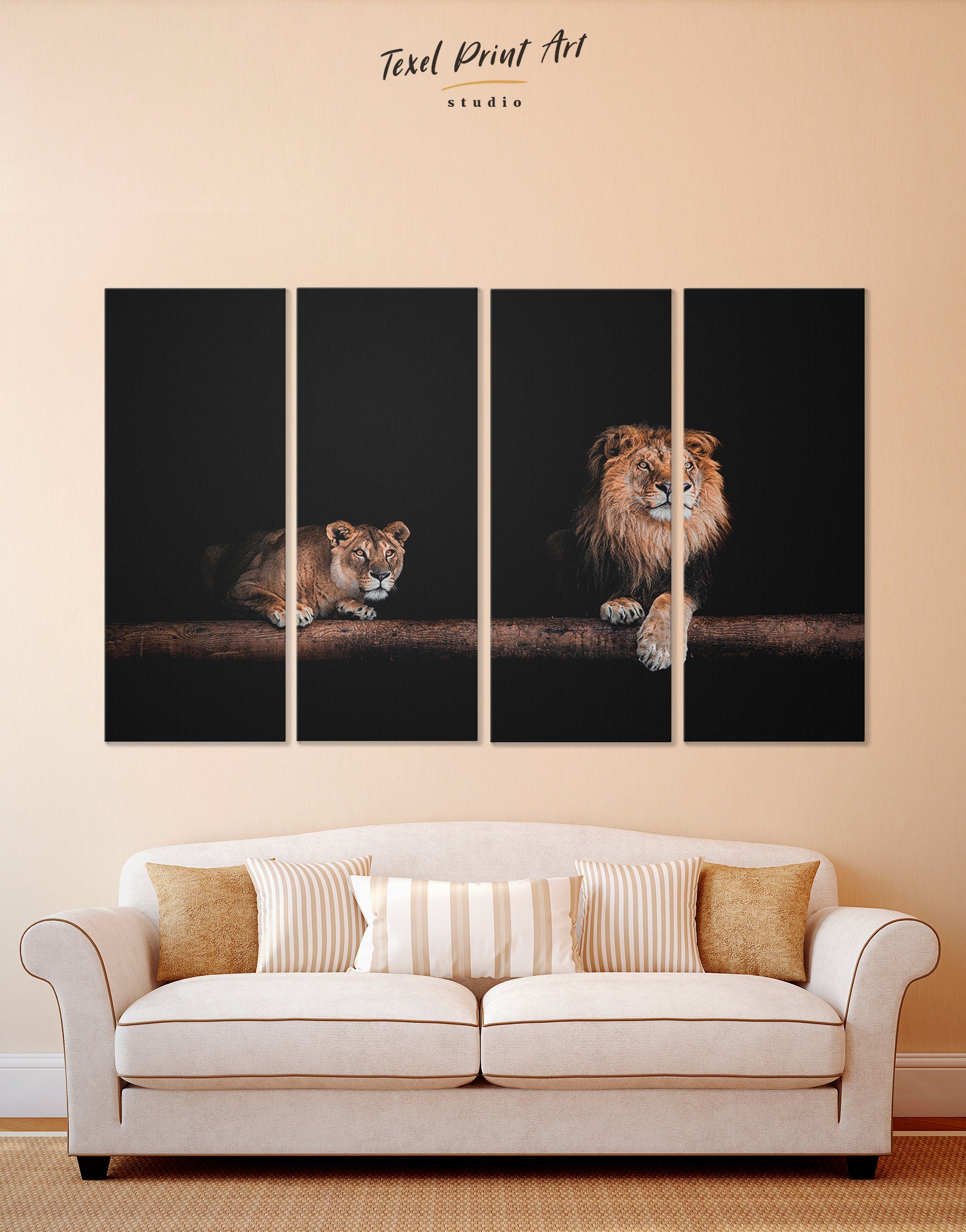 Lion and Lioness Canvas Lion Canvas Wall Art Large Lion Canvas | Etsy