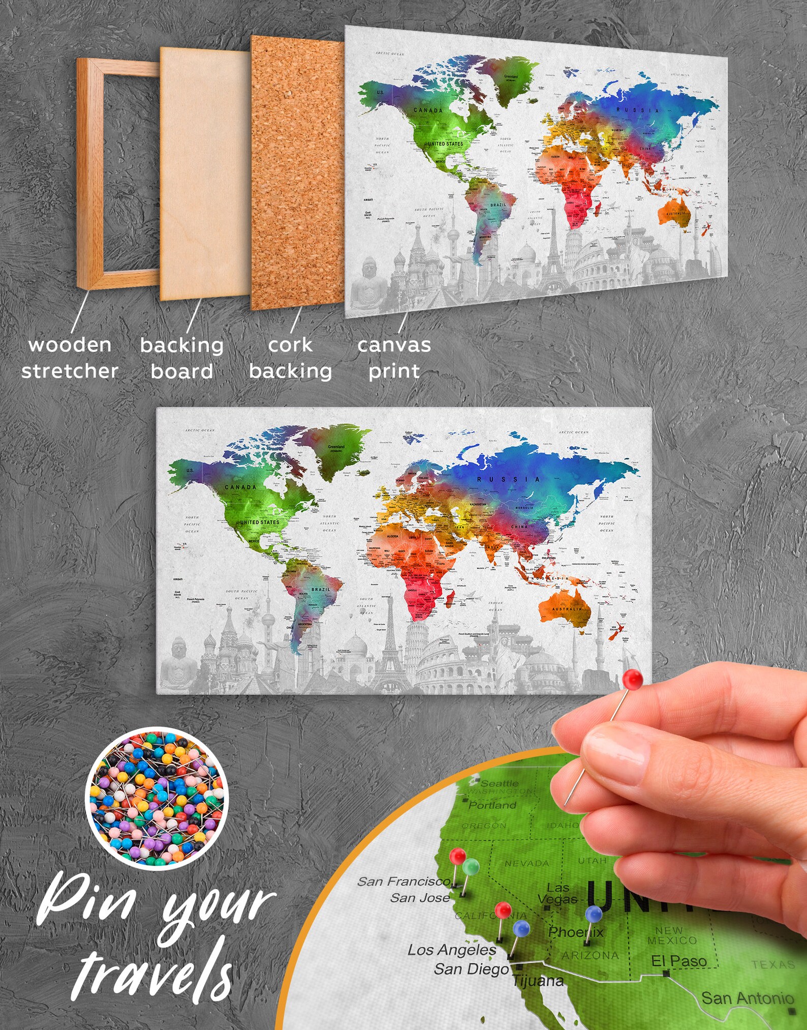 Personalized World Travel Map Art Personalized Gift Travel - Etsy