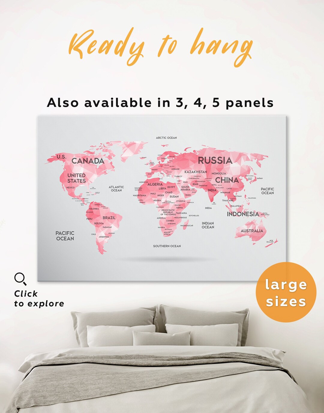 Large Pink World Map Wall Art Pink Room Decor World Map in - Etsy