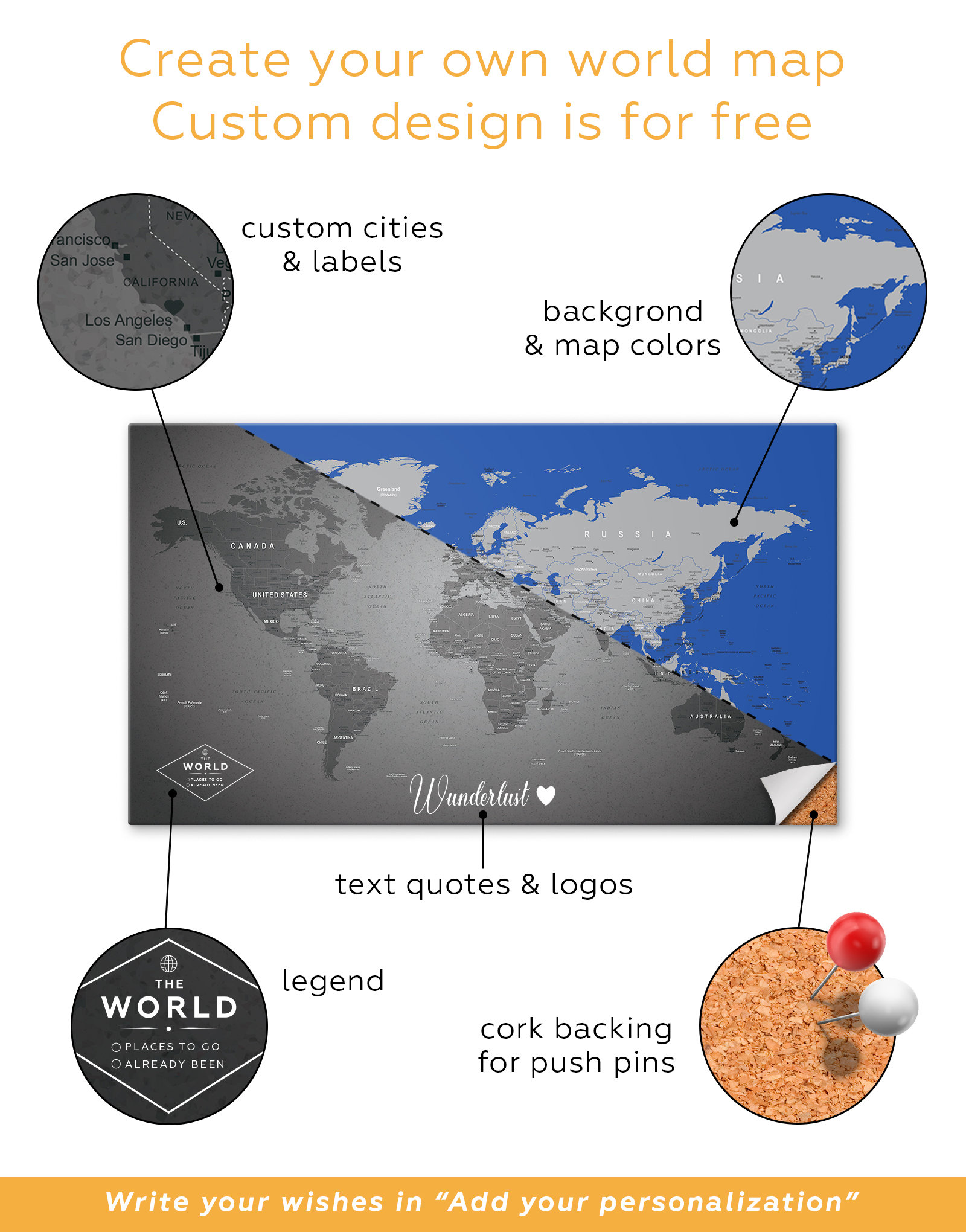 Grey World Map Canvas Gray World Map Wall Art | Large Travel Map With ...