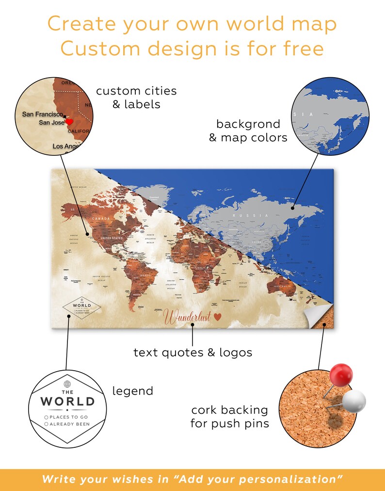 Rustic World Map Art Travel Map Canvas Rustic Wall Map Brown | Etsy