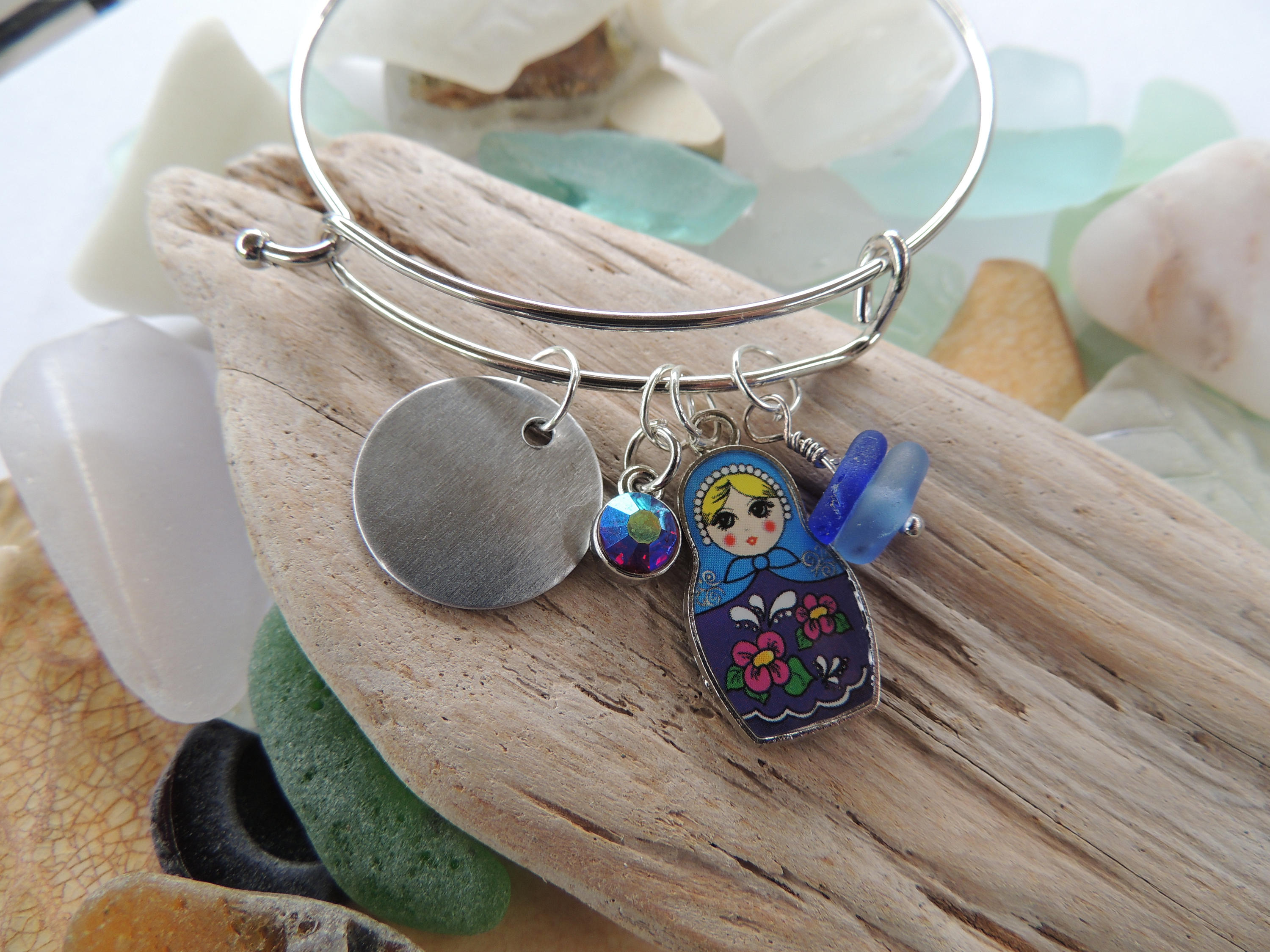 Personalized Matryoshka Charm Bracelets With Genuine Sea Glass - Etsy