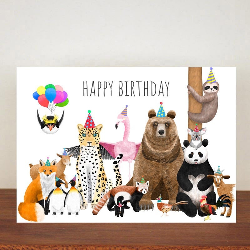 Animal Happy Birthday Card Birthday Cards A6 Card Cute - Etsy UK