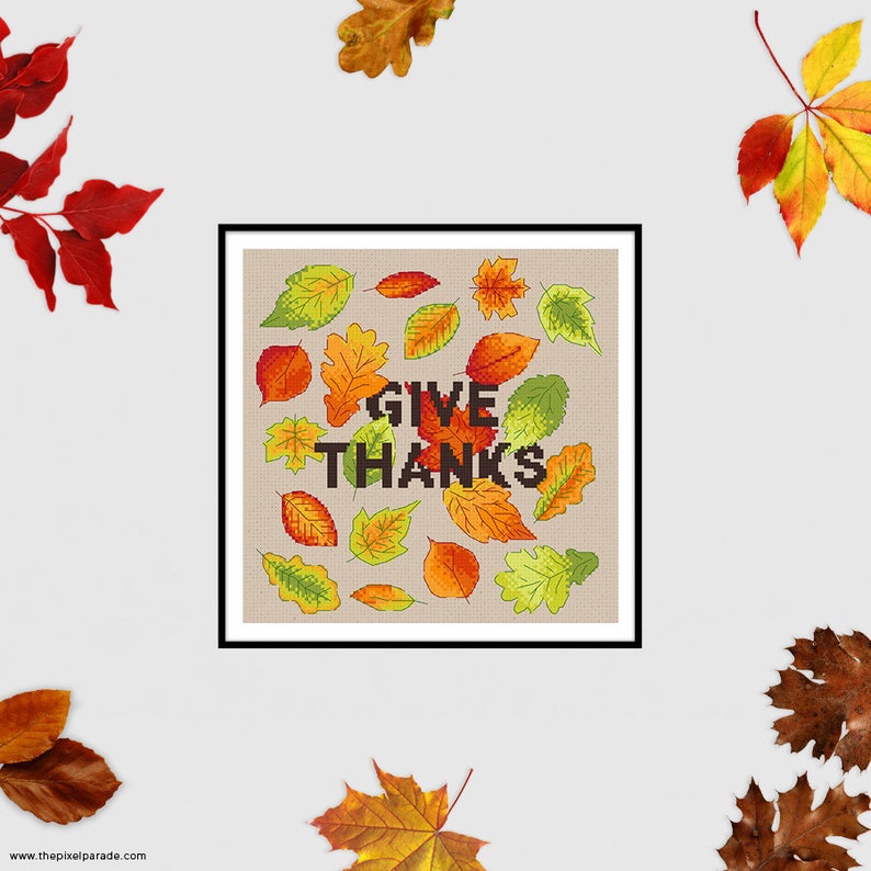 Give Thanks PDF Cross Stitch Chart / Pattern Leaves - Etsy