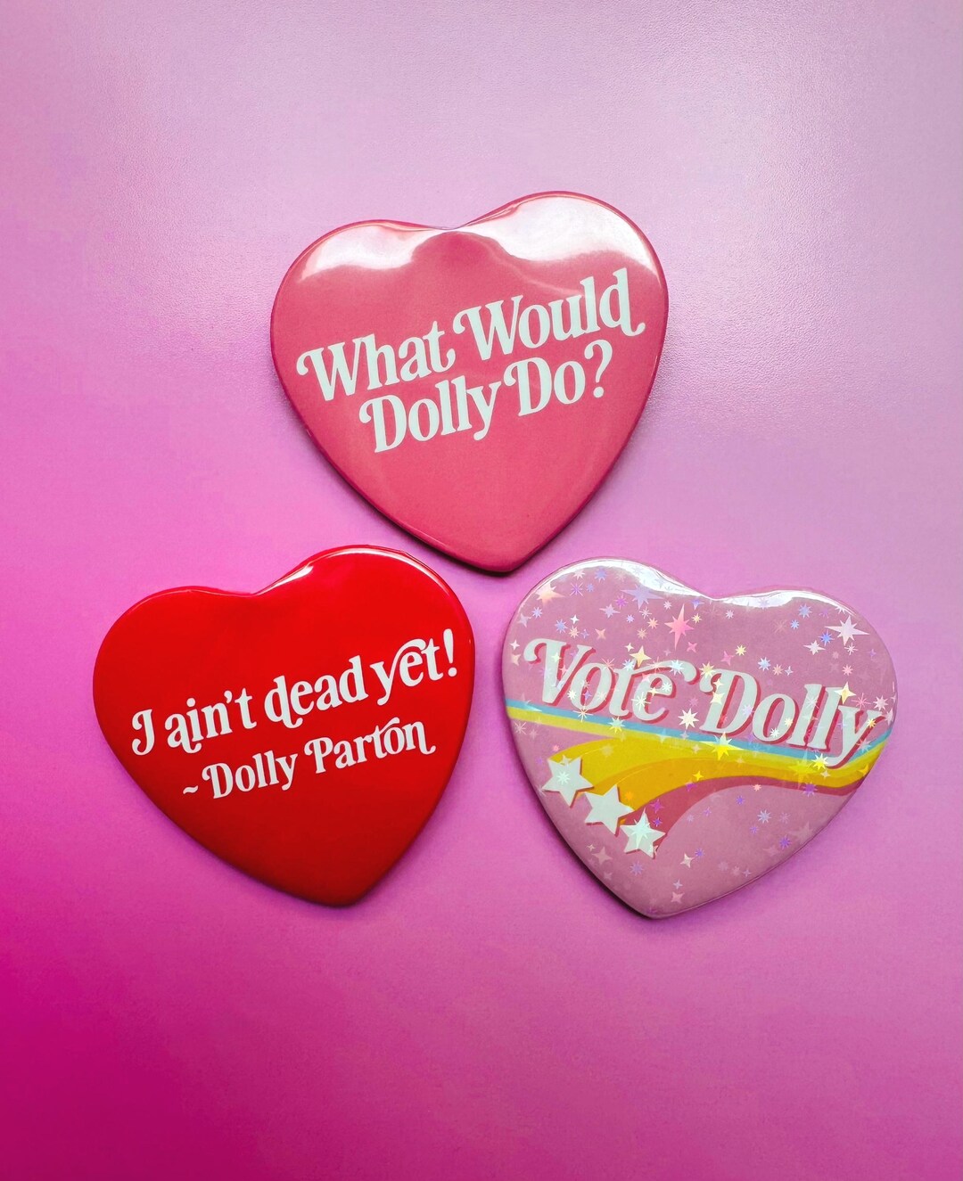Dolly Parton Retro Heart Button & Sticker Set - Etsy Canada
