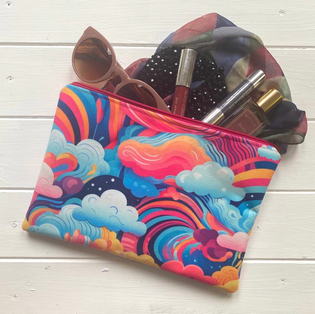 Psychedelic Swirly Clouds and Rainbows Velvet Pouch, Large Velvet ...