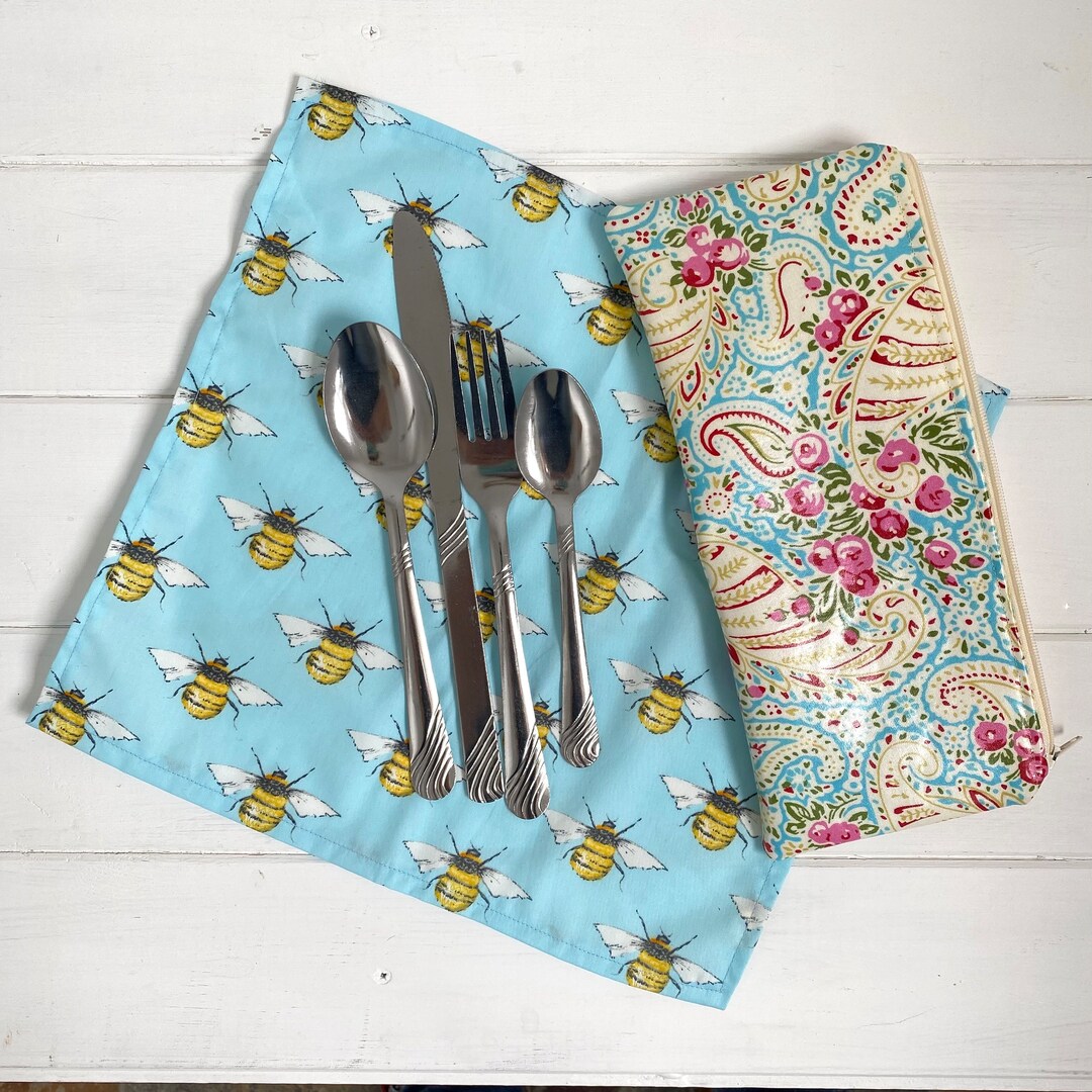 Paisley Wipe-clean Picnic Set, Four-piece Cutlery and Napkin in a Wipe ...