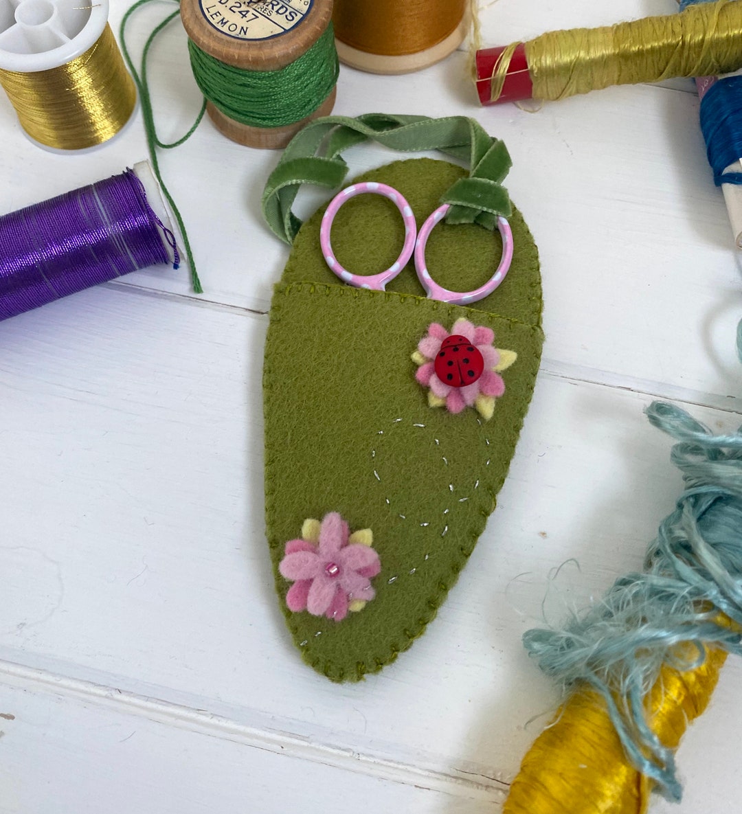 Mossy Green Felt Scissor Case With Matching Embroidery Scissors ...
