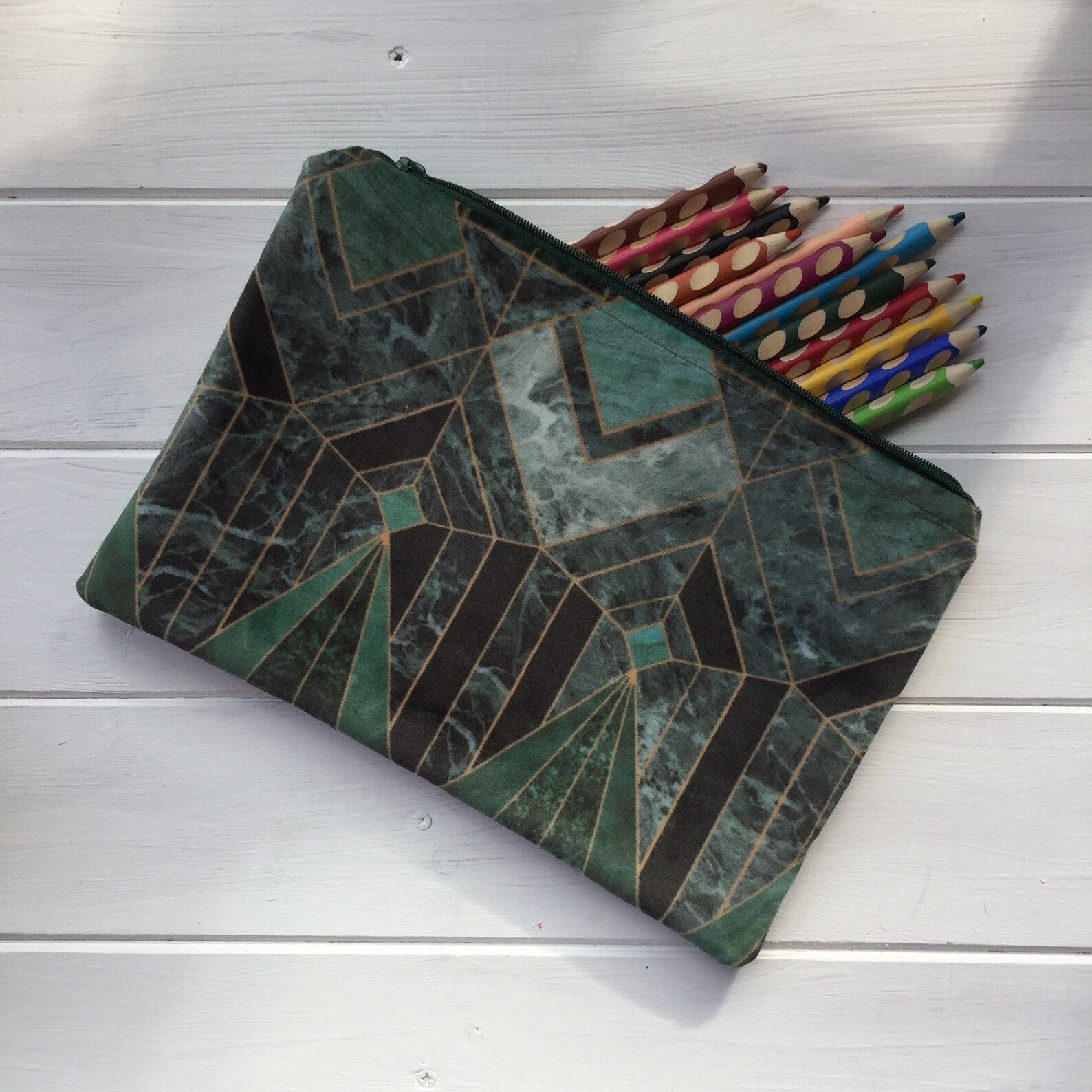 Art Deco Velvet Bag Large Zipped Pouch Made With Luxury Green | Etsy UK