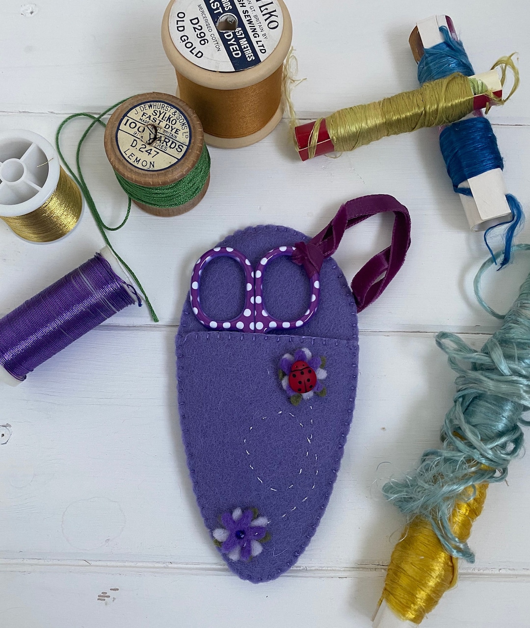 Blue Felt Scissor Case, Hand-stitched Sewing Kit, Embroidery Scissors ...