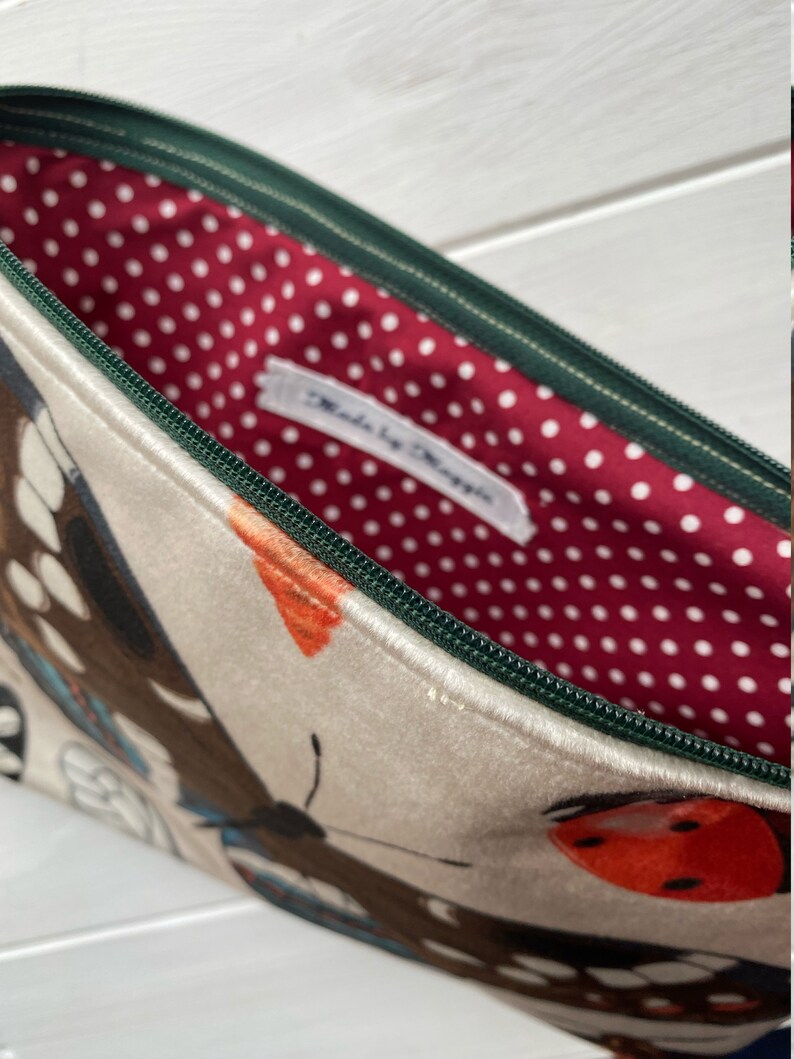 Velvet Butterfly and Ladybird Pouch, Large Zipped Pouch Featuring ...