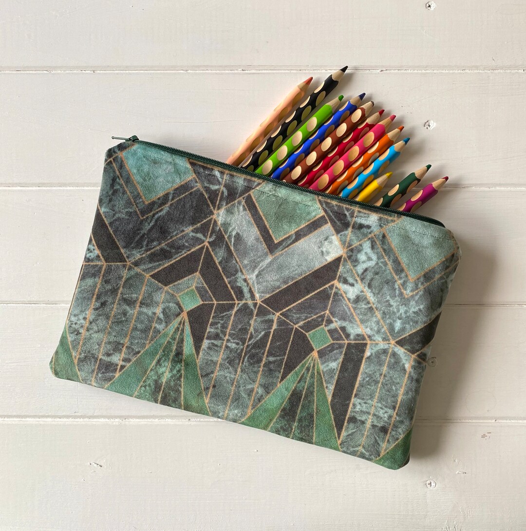 Art Deco Velvet Bag, Large Zipped Pouch Made With Luxury Green Velvet ...