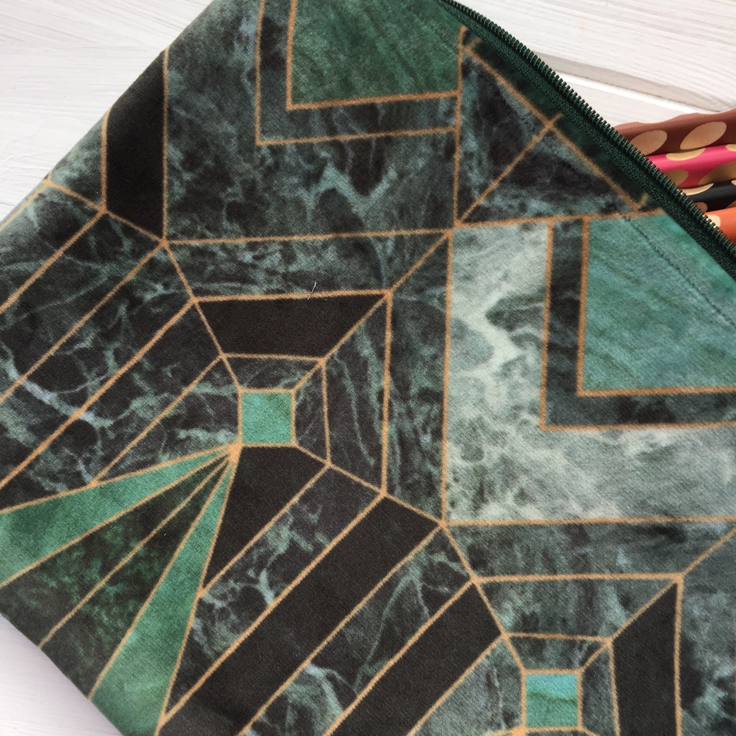 Art Deco Velvet Bag Large Zipped Pouch Made With Luxury Green | Etsy UK