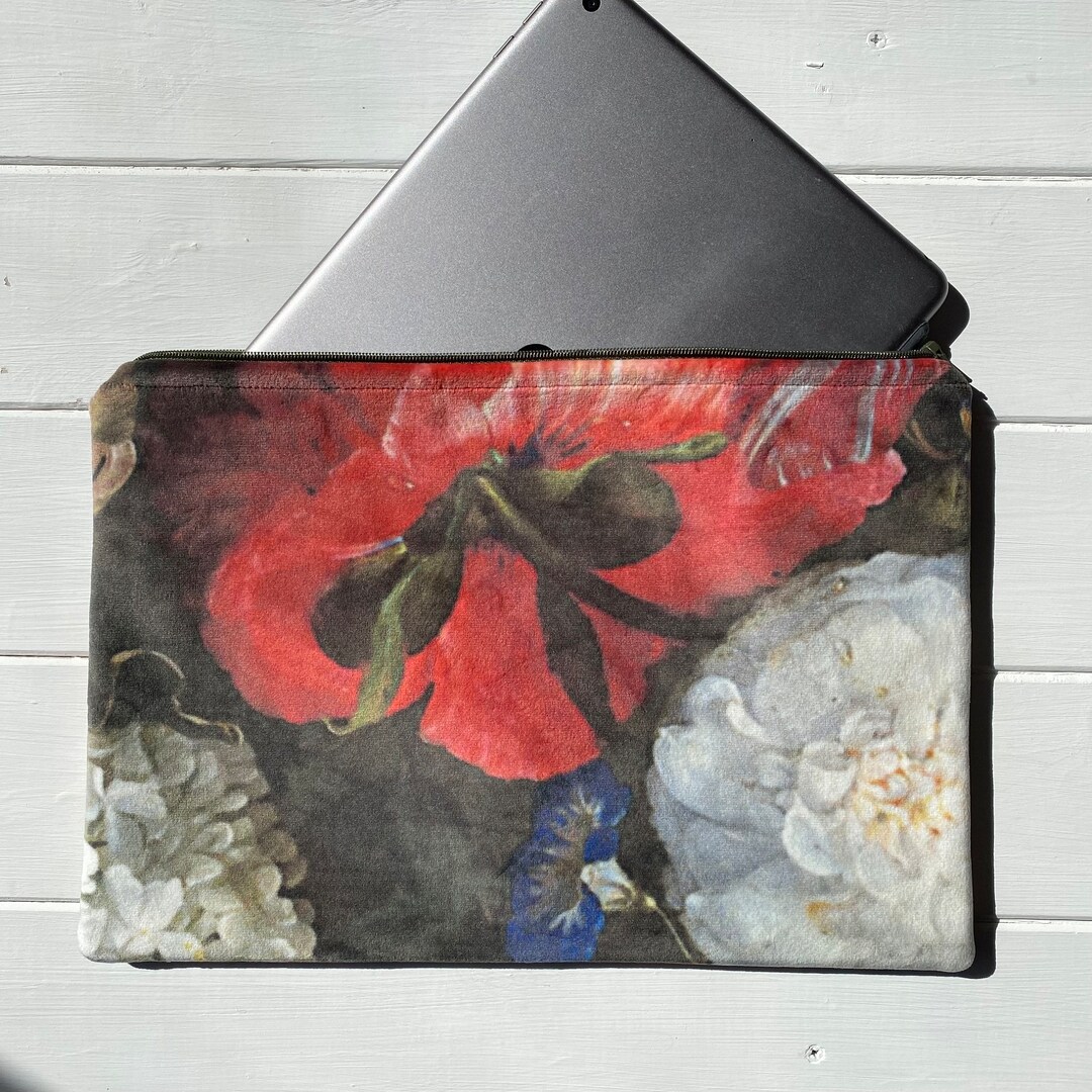 EXTRA LARGE Velvet Pouch Featuring Red and White Peonies, Velvet iPad ...