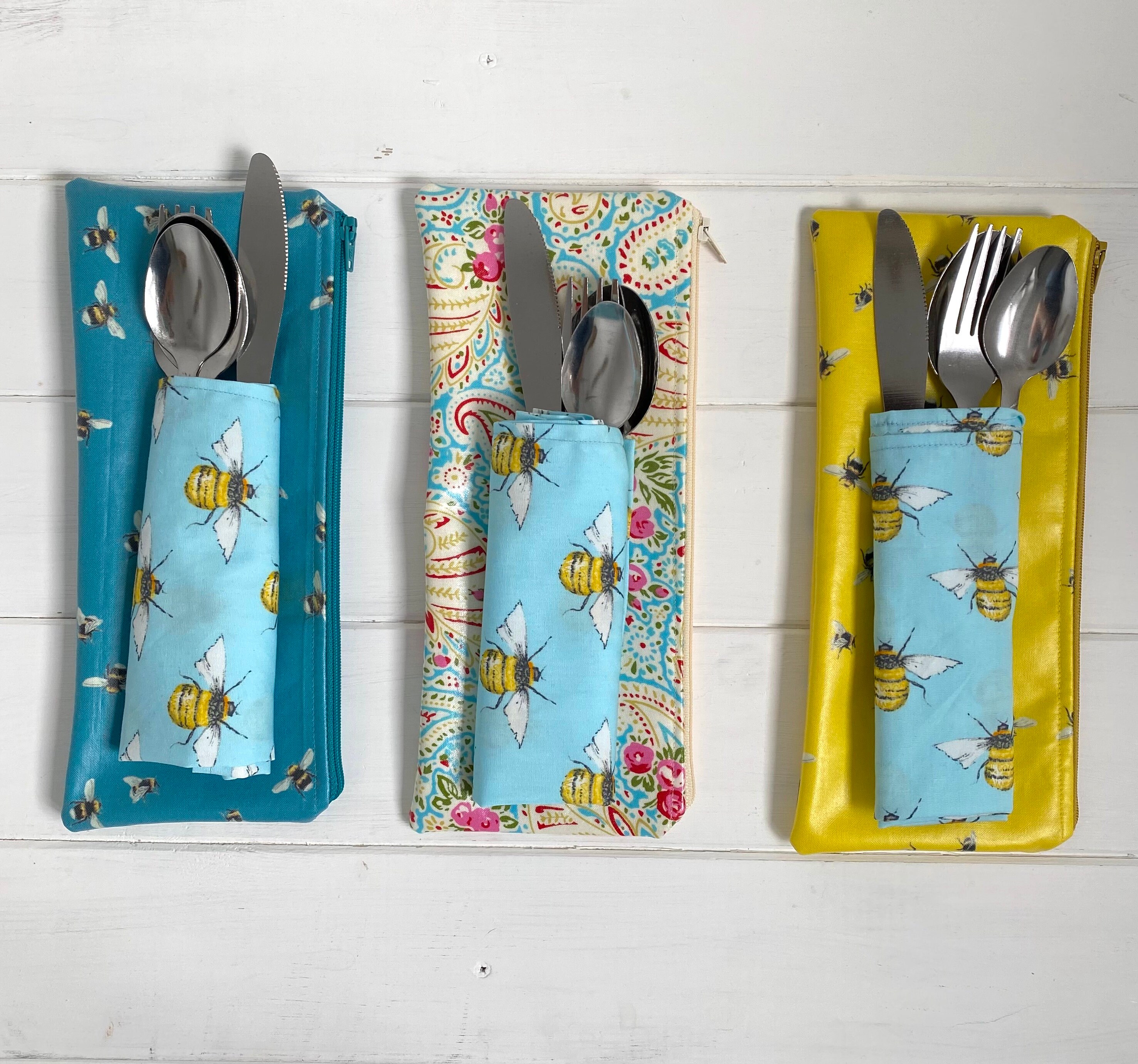 Bee-themed Re-usable Cutlery Set in Pouch Wipe-clean Picnic - Etsy