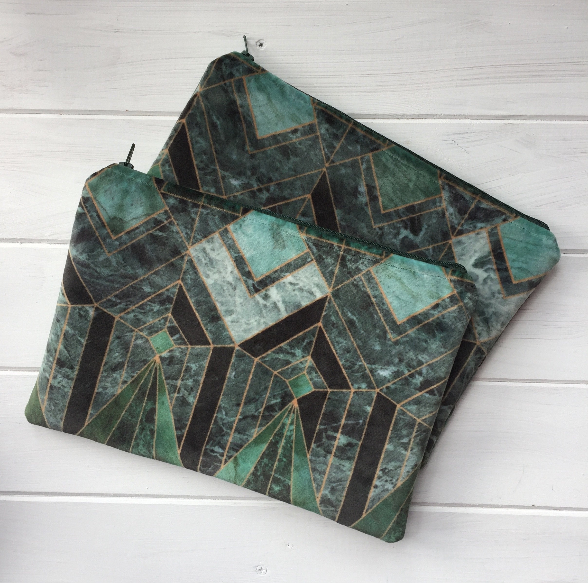 Art Deco Velvet Bag Large Zipped Pouch Made With Luxury Green | Etsy UK