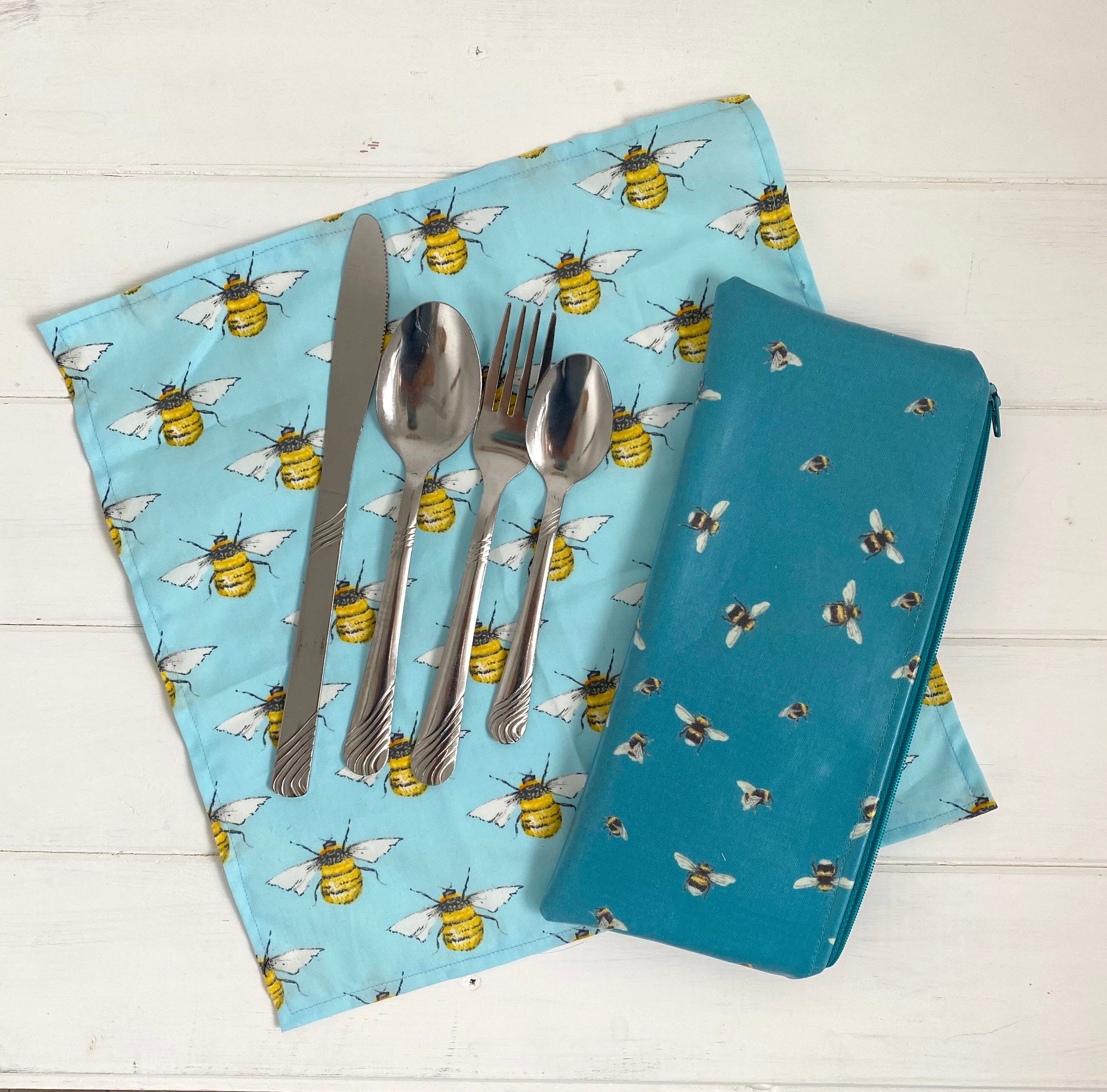 Bee-themed Re-usable Cutlery Set in Pouch Wipe-clean Picnic - Etsy