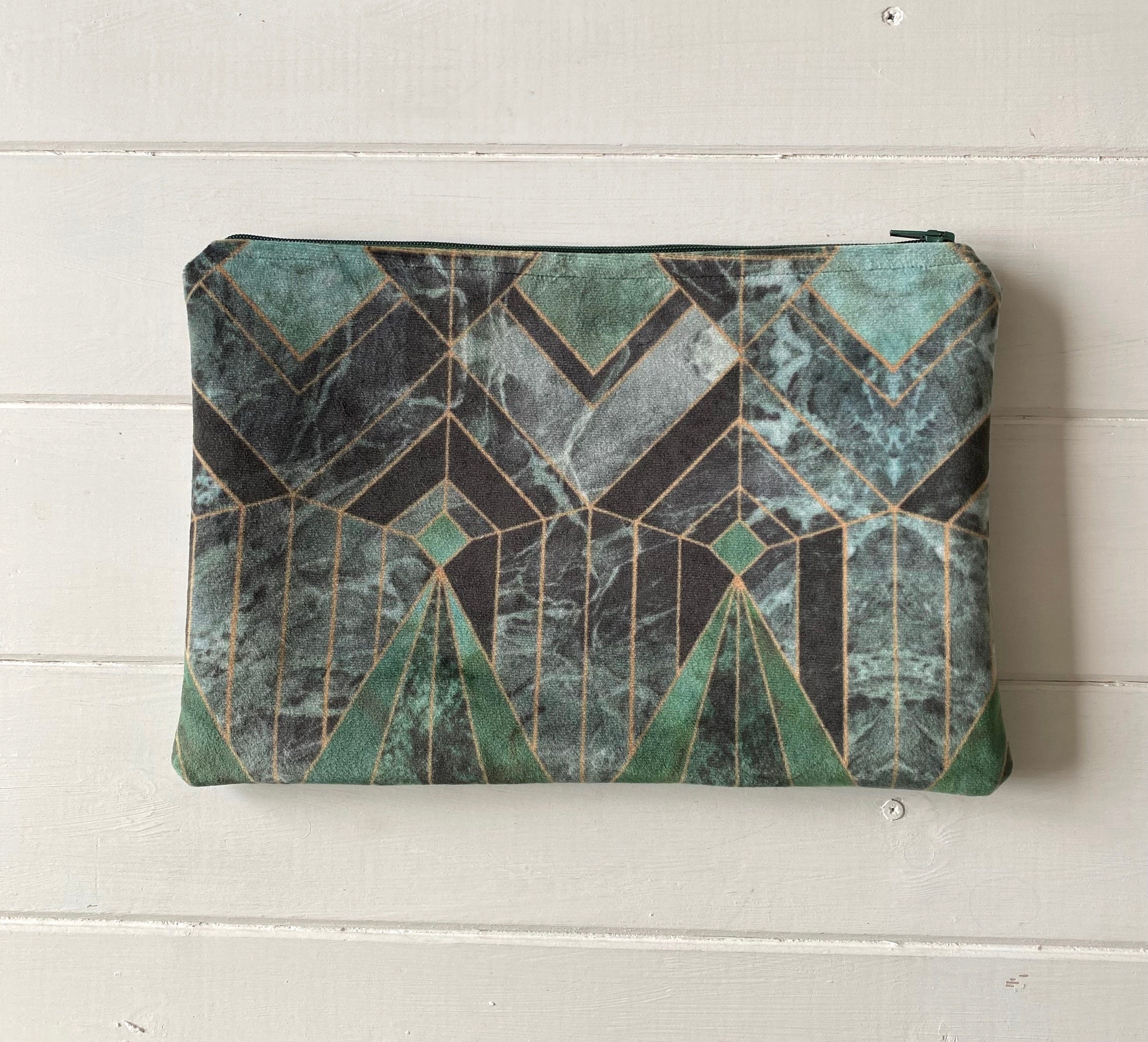 Art Deco Velvet Bag Large Zipped Pouch Made With Luxury Green - Etsy UK