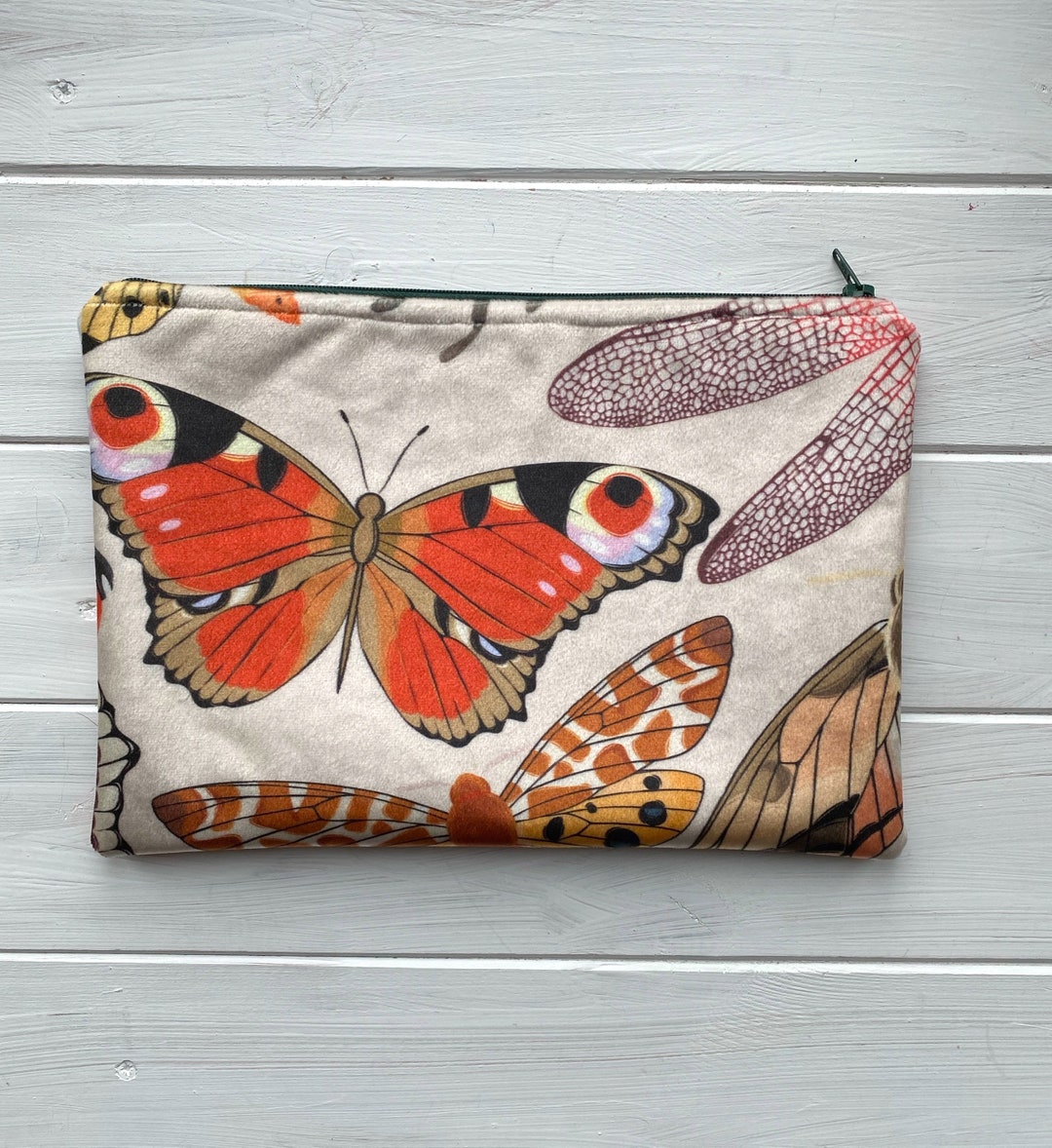 Velvet Butterfly and Ladybird Pouch, Large Zipped Pouch Featuring ...