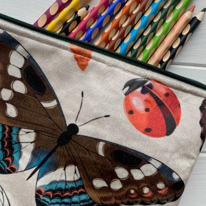 Velvet Butterfly and Ladybird Pouch, Large Zipped Pouch Featuring ...