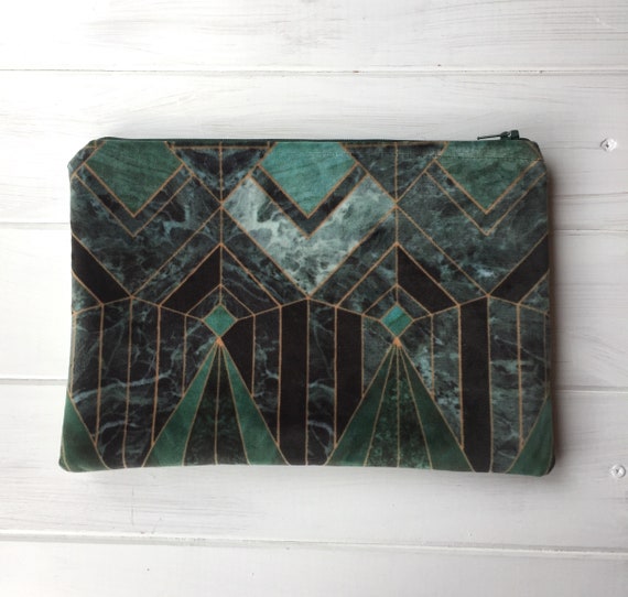 Art Deco Velvet Bag Large Zipped Pouch Made With Luxury Green | Etsy UK