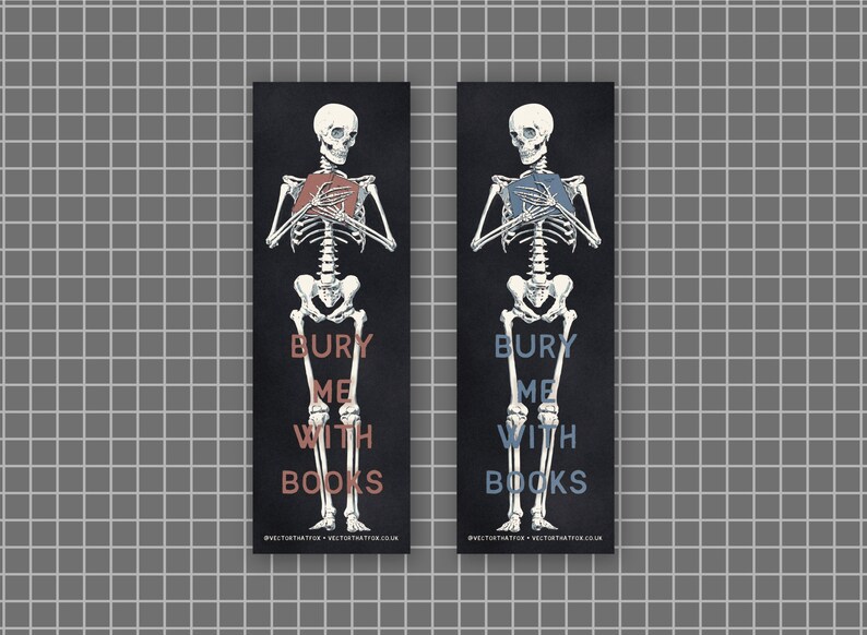 Illustrated Skeleton Bookmark 'bury Me With Books' - Etsy