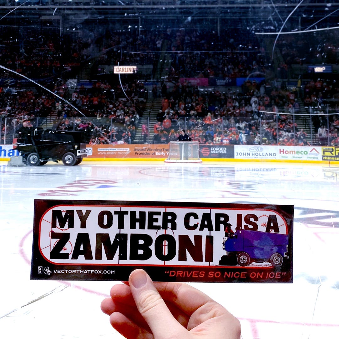 Ice Hockey Bumper Sticker | "my Other Car is a Zamboni" 20cm X6cm Vinyl ...