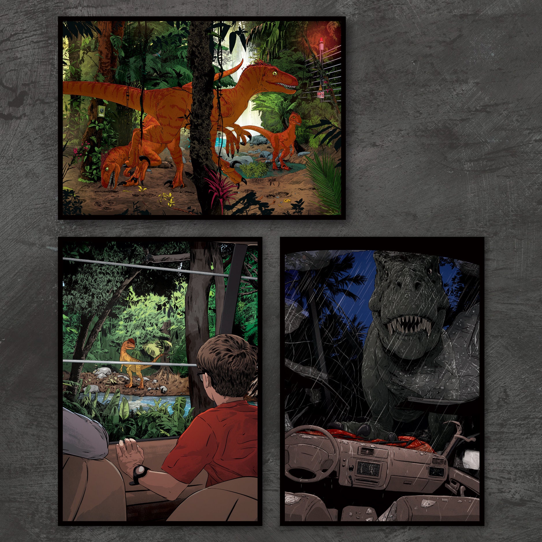 Jurassic Park illustrations bundle Velociraptors | Etsy